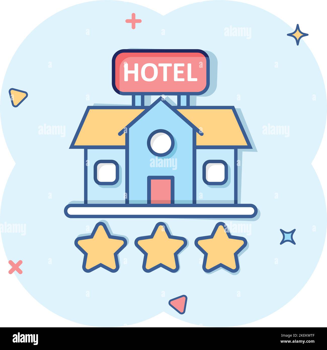 Hotel 3 stars sign icon in comic style. Inn building cartoon vector ...