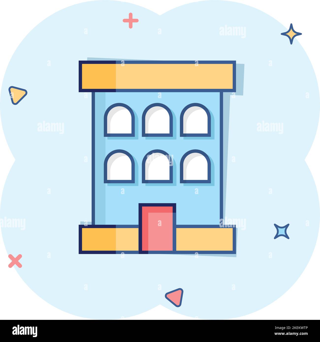 Building icon in comic style. Town skyscraper apartment cartoon vector ...