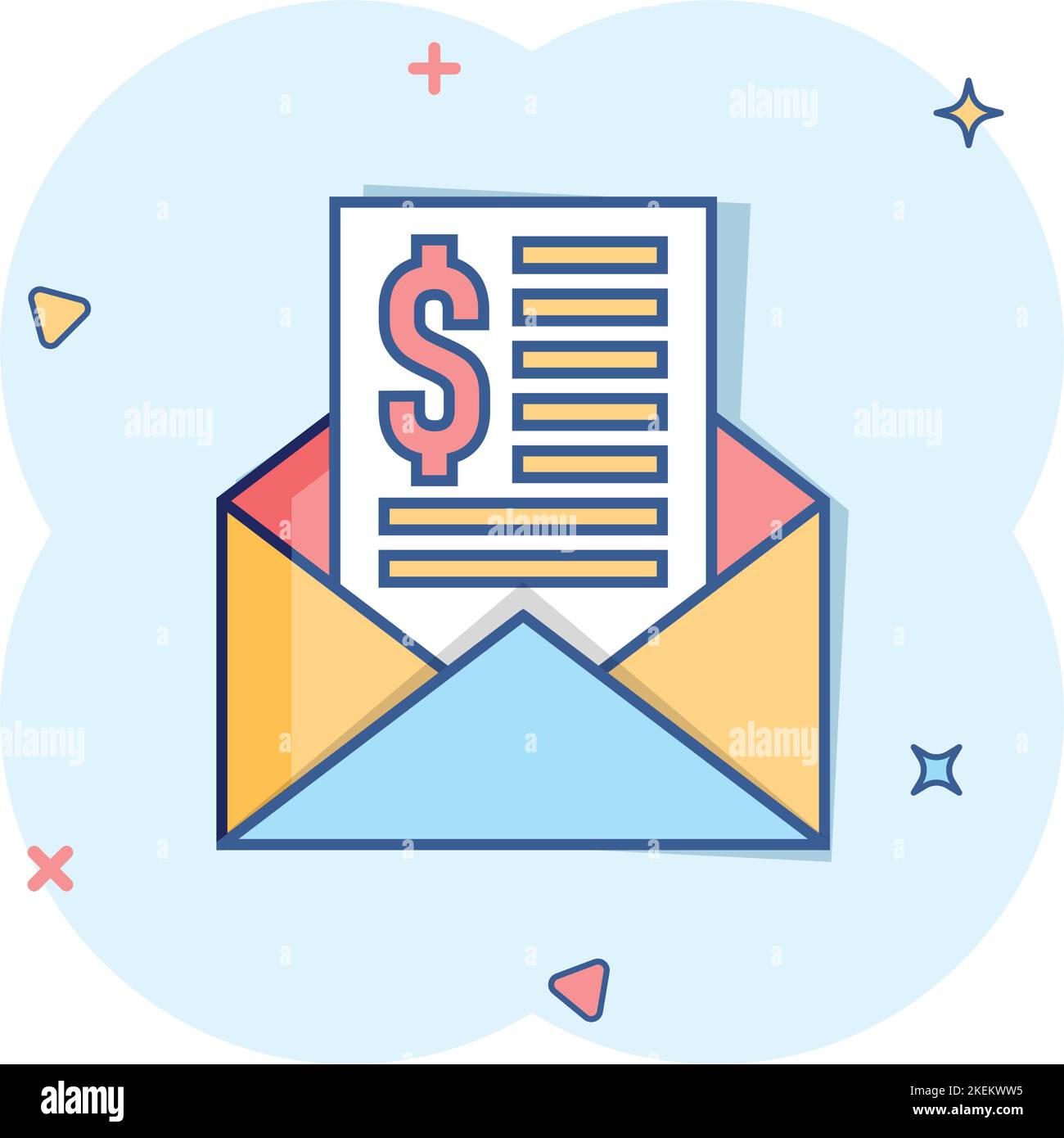 Envelope with money icon in comic style. E-mail cash cartoon vector ...