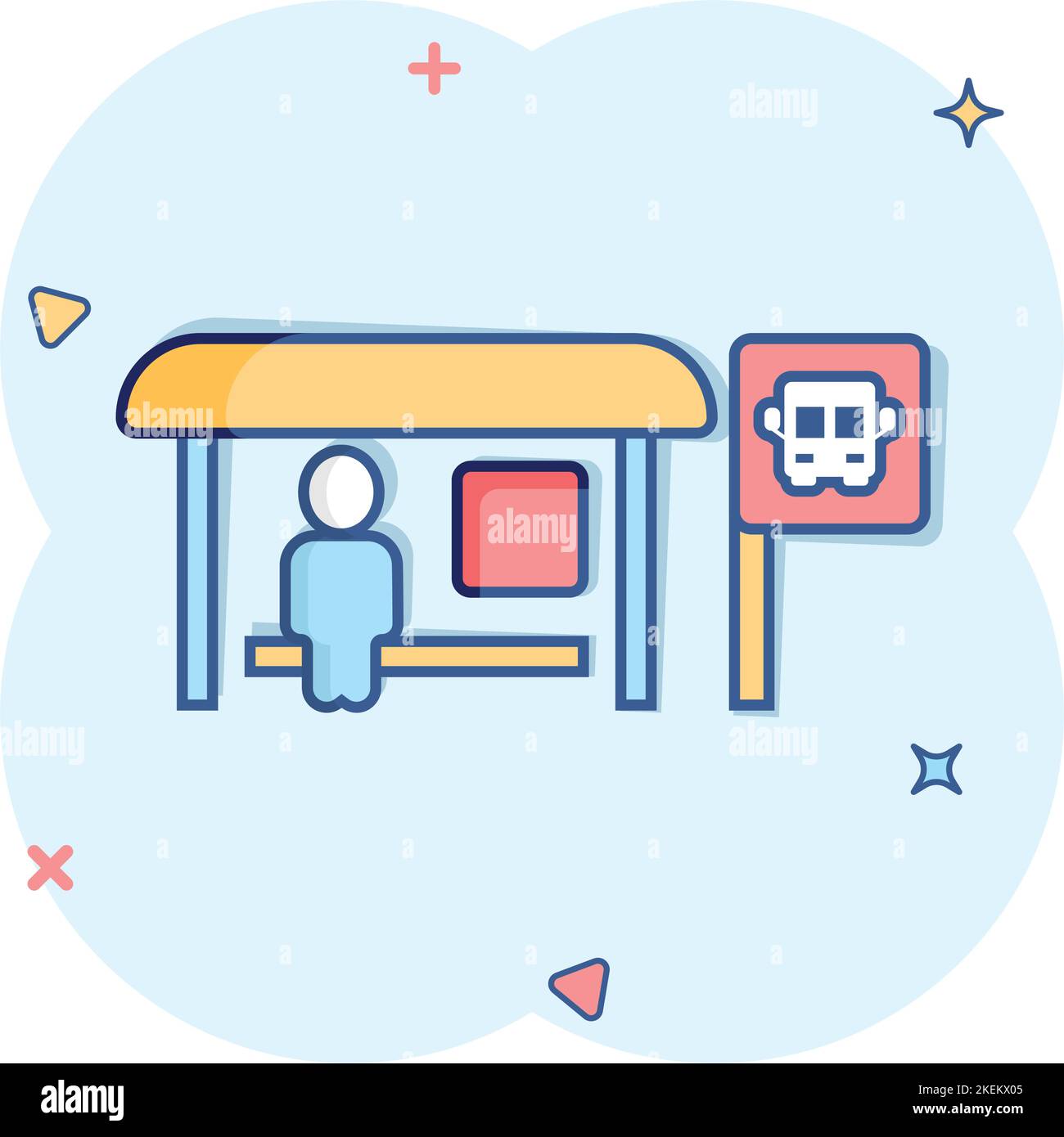 Bus station icon in comic style. Auto stop cartoon vector illustration ...