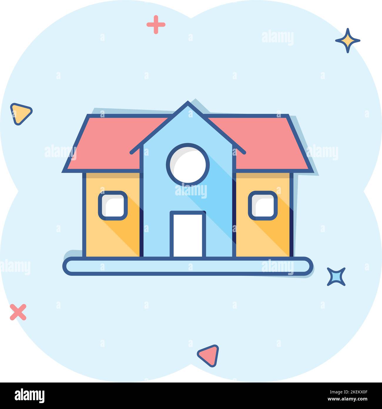 Building icon in comic style. Home cartoon vector illustration on white ...