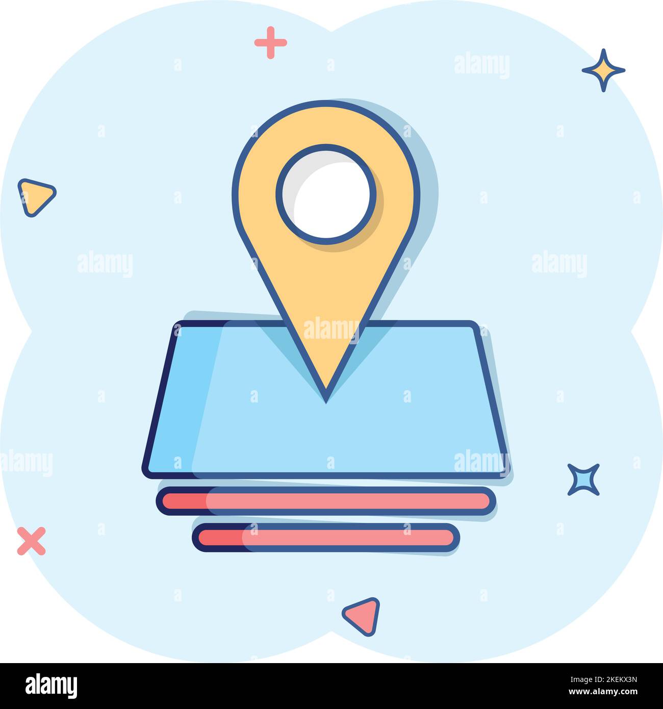 Map pin icon in comic style. Gps navigation cartoon vector illustration ...