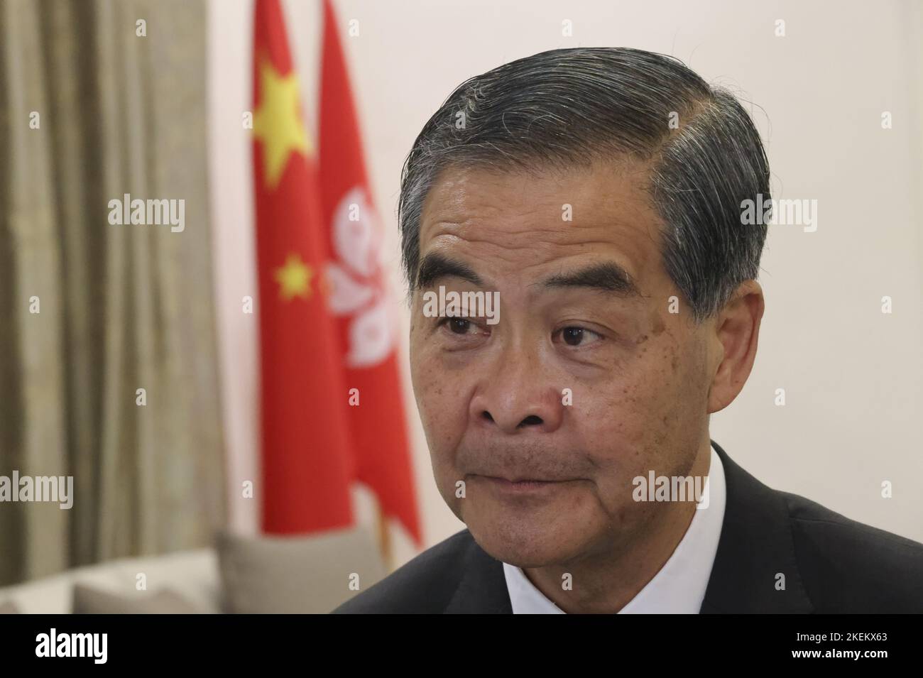 Former Hong Kong Chief Executive Leung Chun-ying is interviewed by the ...