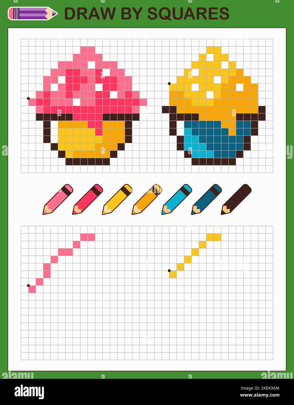 Draw desserts by squares. Copy the picture. Game for kids Stock Vector ...