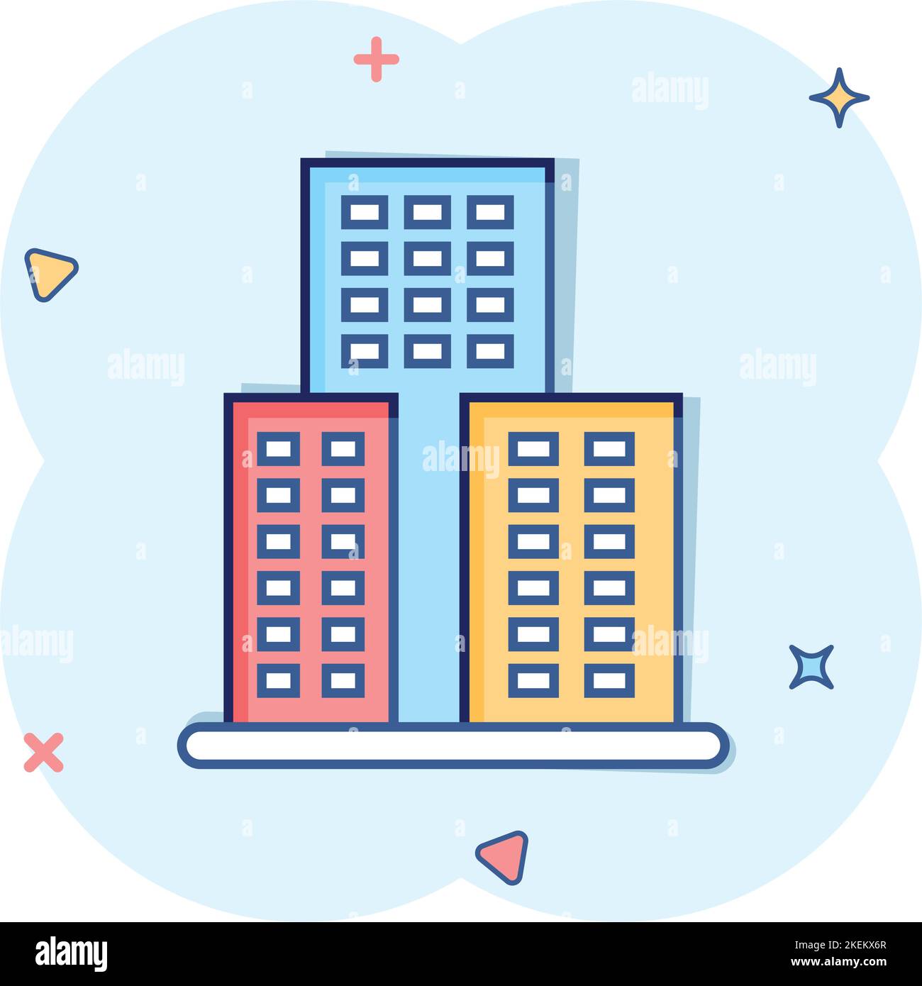 Building icon in comic style. Town skyscraper apartment cartoon vector ...