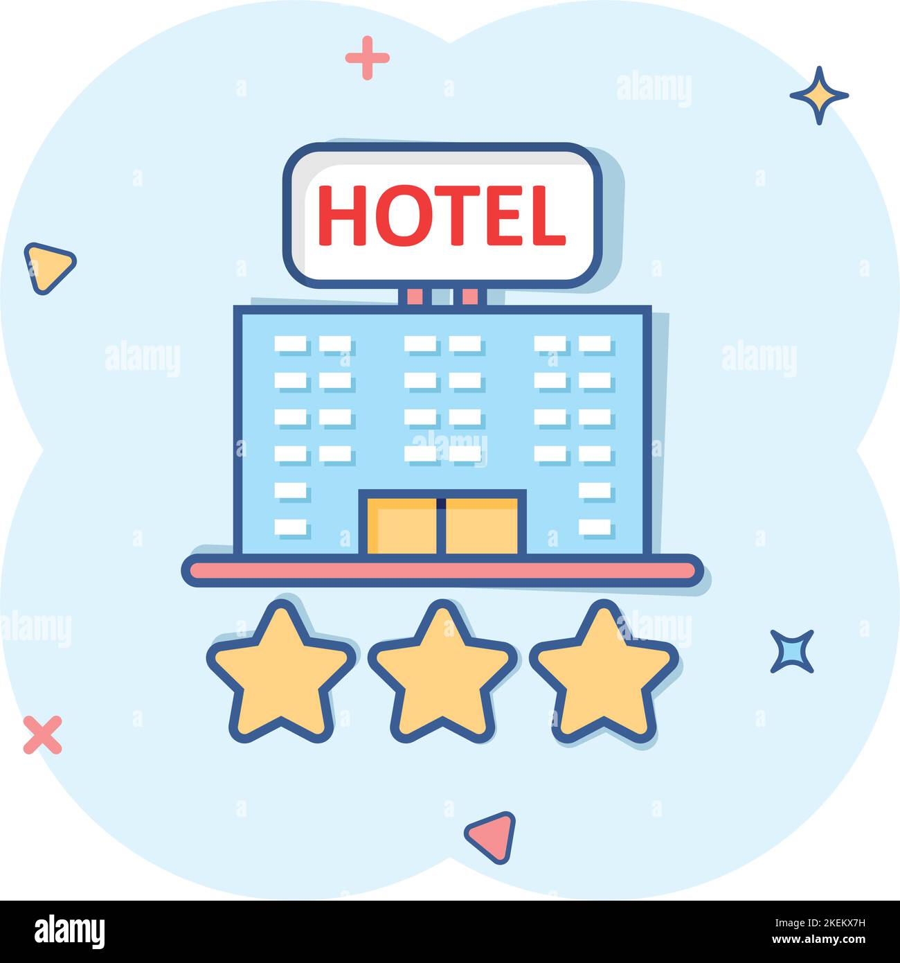 Hotel 3 stars sign icon in comic style. Inn building cartoon vector ...