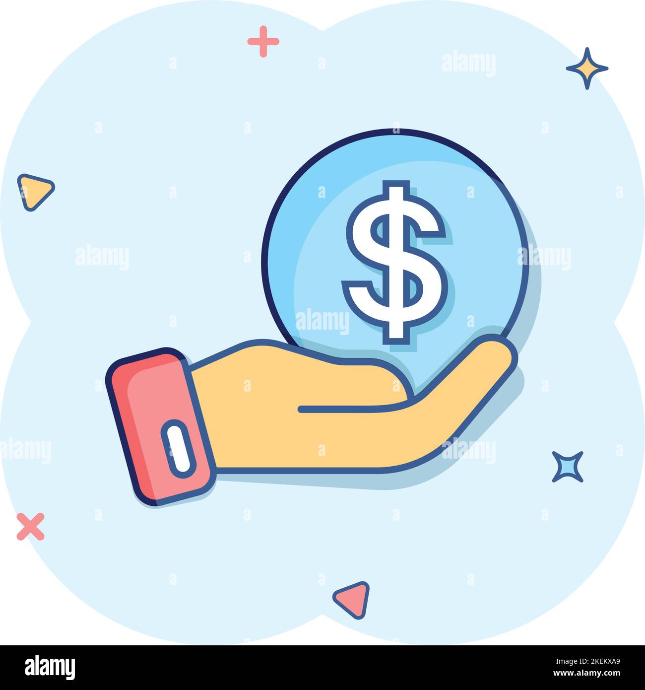 Remuneration icon in comic style. Money in hand cartoon vector ...