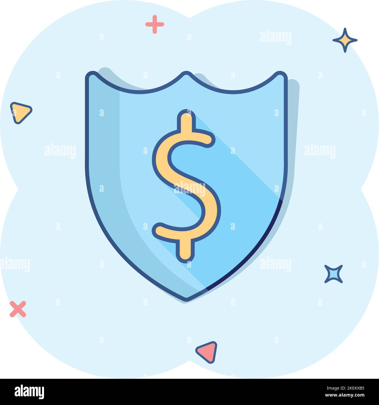 Shield with money icon in comic style. Cash protection cartoon vector ...
