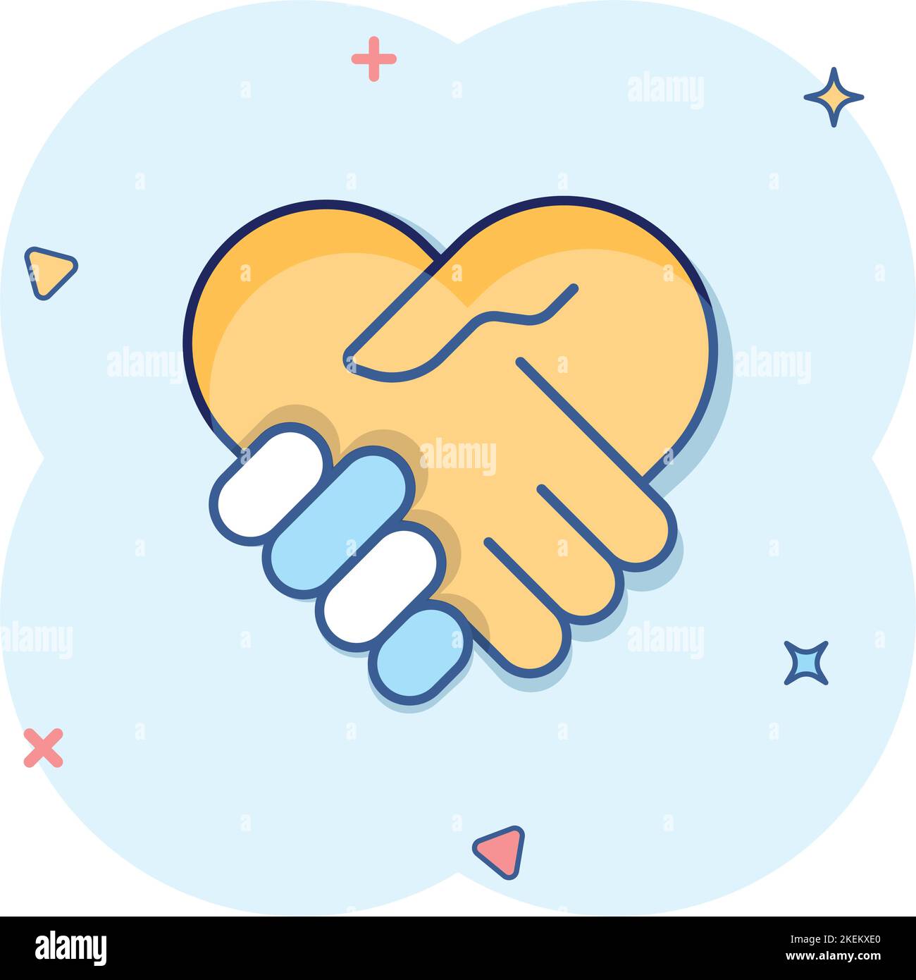Handshake icon in comic style. Partnership deal cartoon vector ...