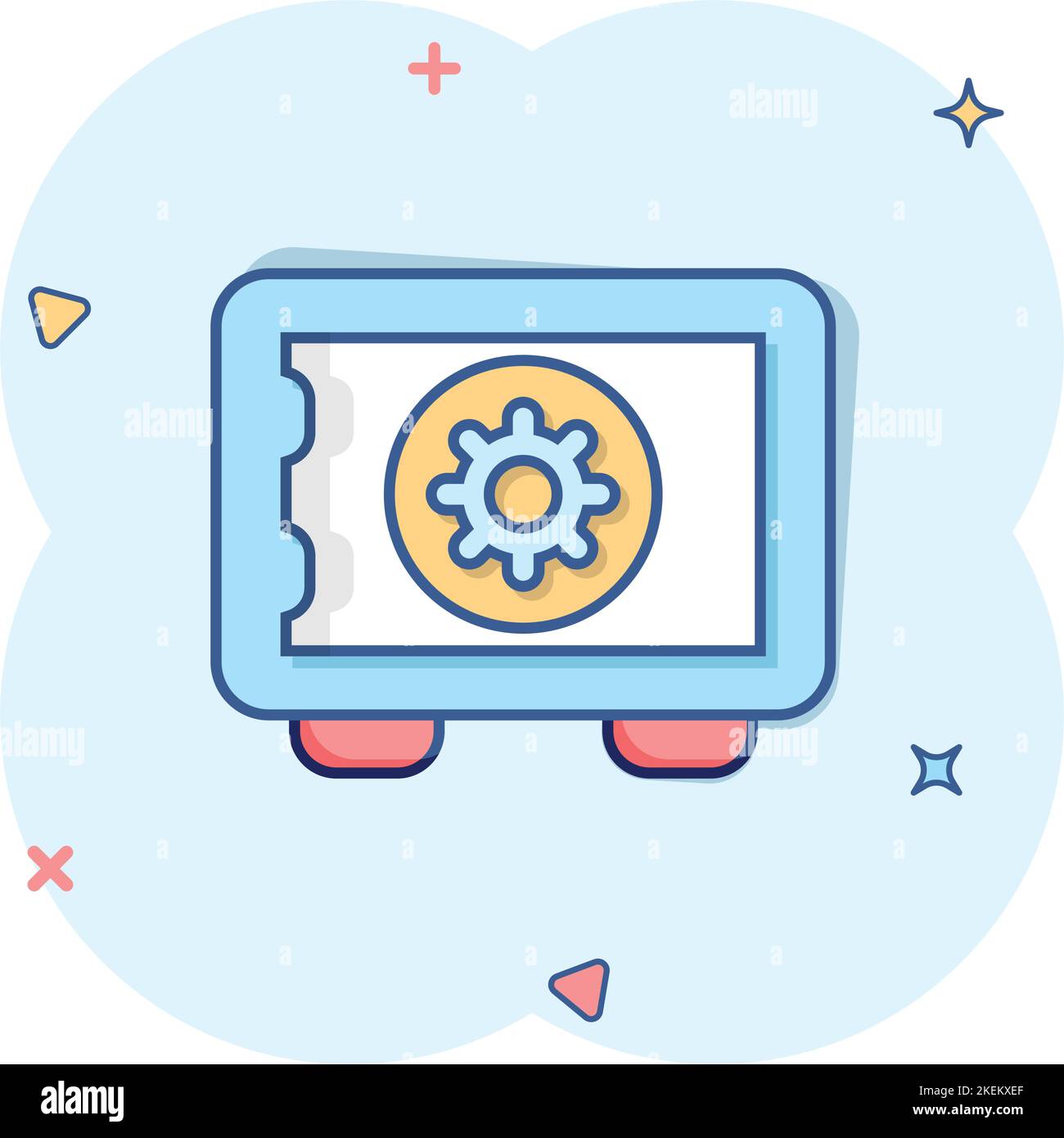 Safe money icon in comic style. Strongbox cartoon vector illustration ...