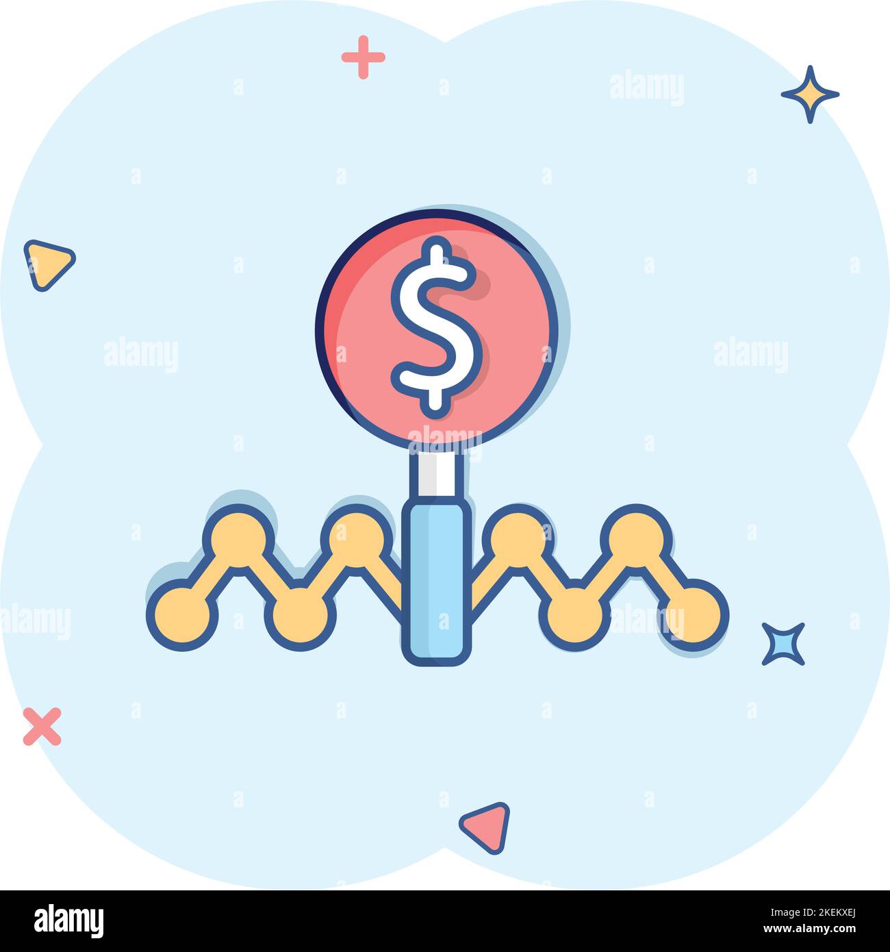 Magnifier glass with money icon in comic style. Dollar search cartoon ...