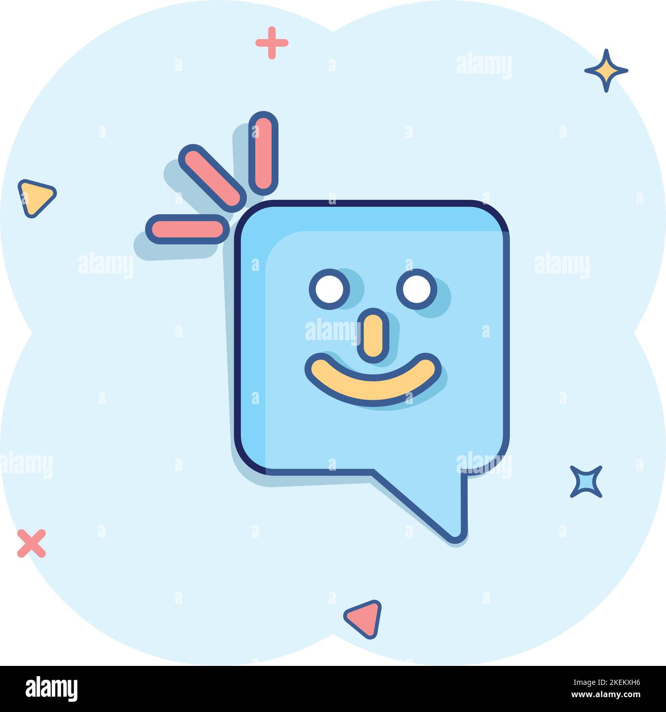 Happy sms icon in comic style. Message speech bubble cartoon vector ...