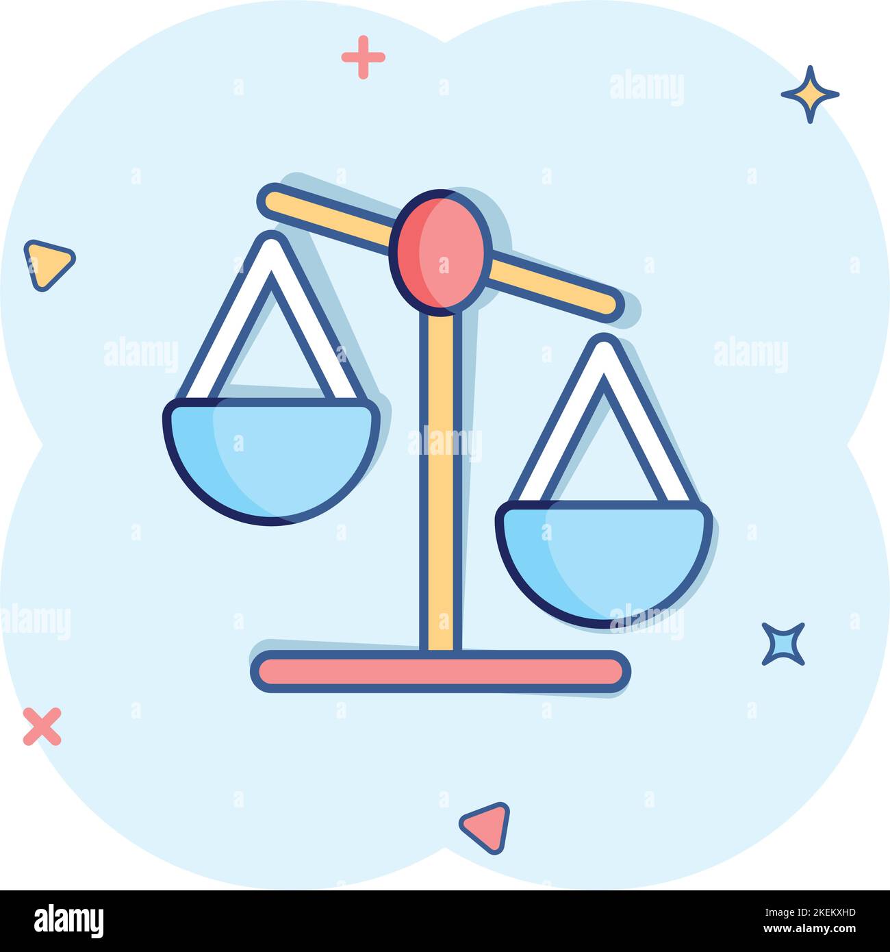 Scale balance icon in comic style. Justice cartoon vector illustration ...