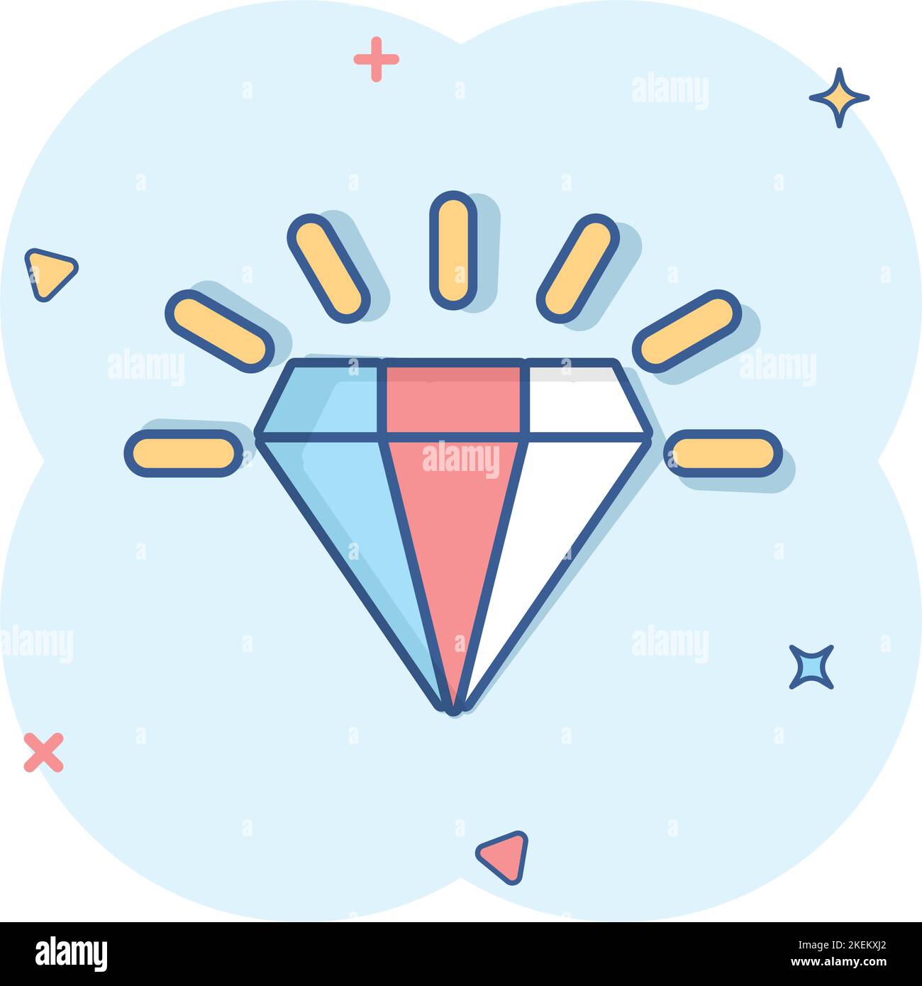 Diamond gem icon in comic style. Gemstone cartoon vector illustration ...