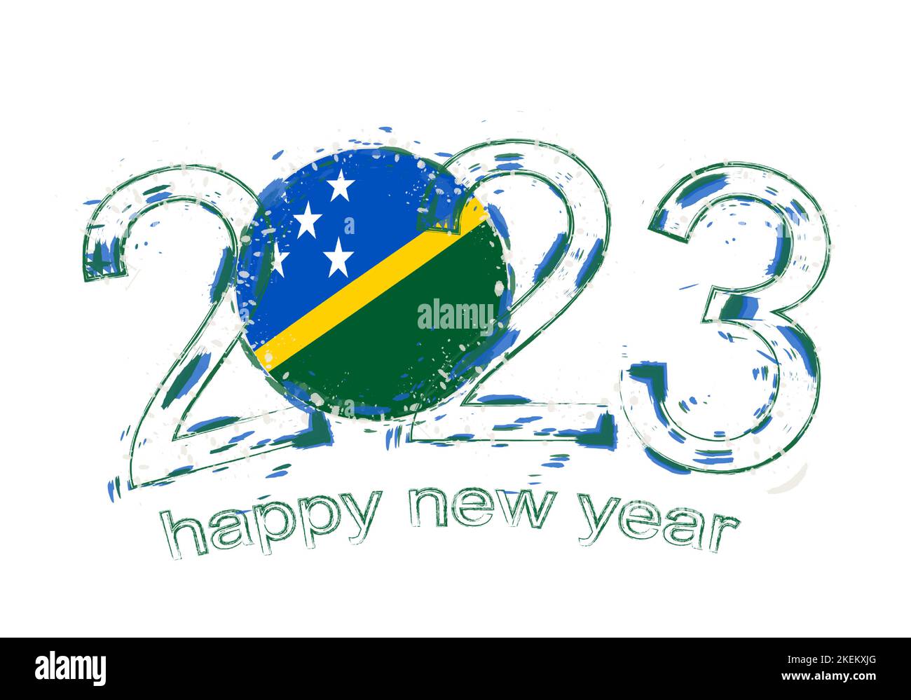 2023 Year in grunge style with flag of Solomon Islands. Holiday grunge ...