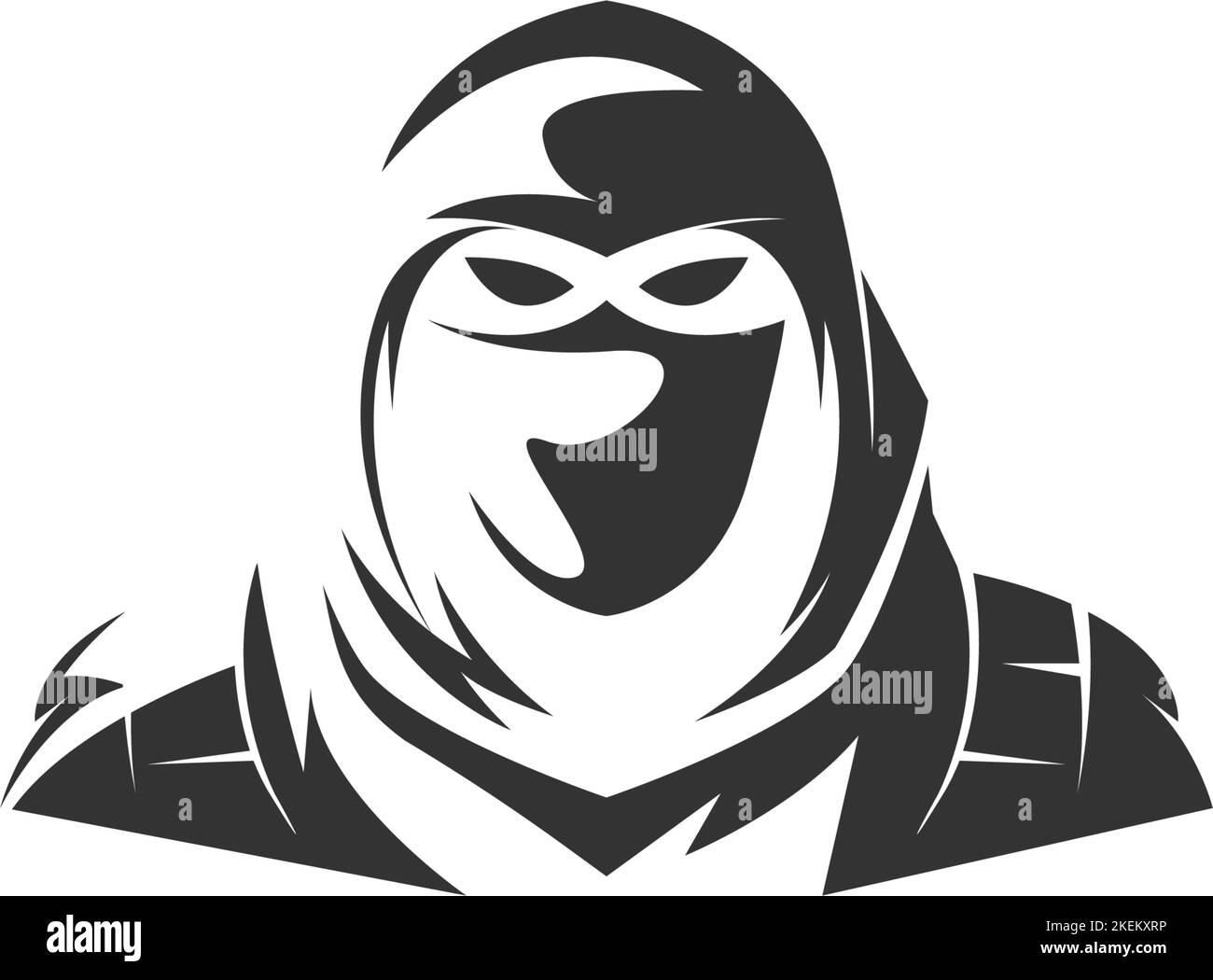 A digital illustration of a black ninja company logo design on a white ...