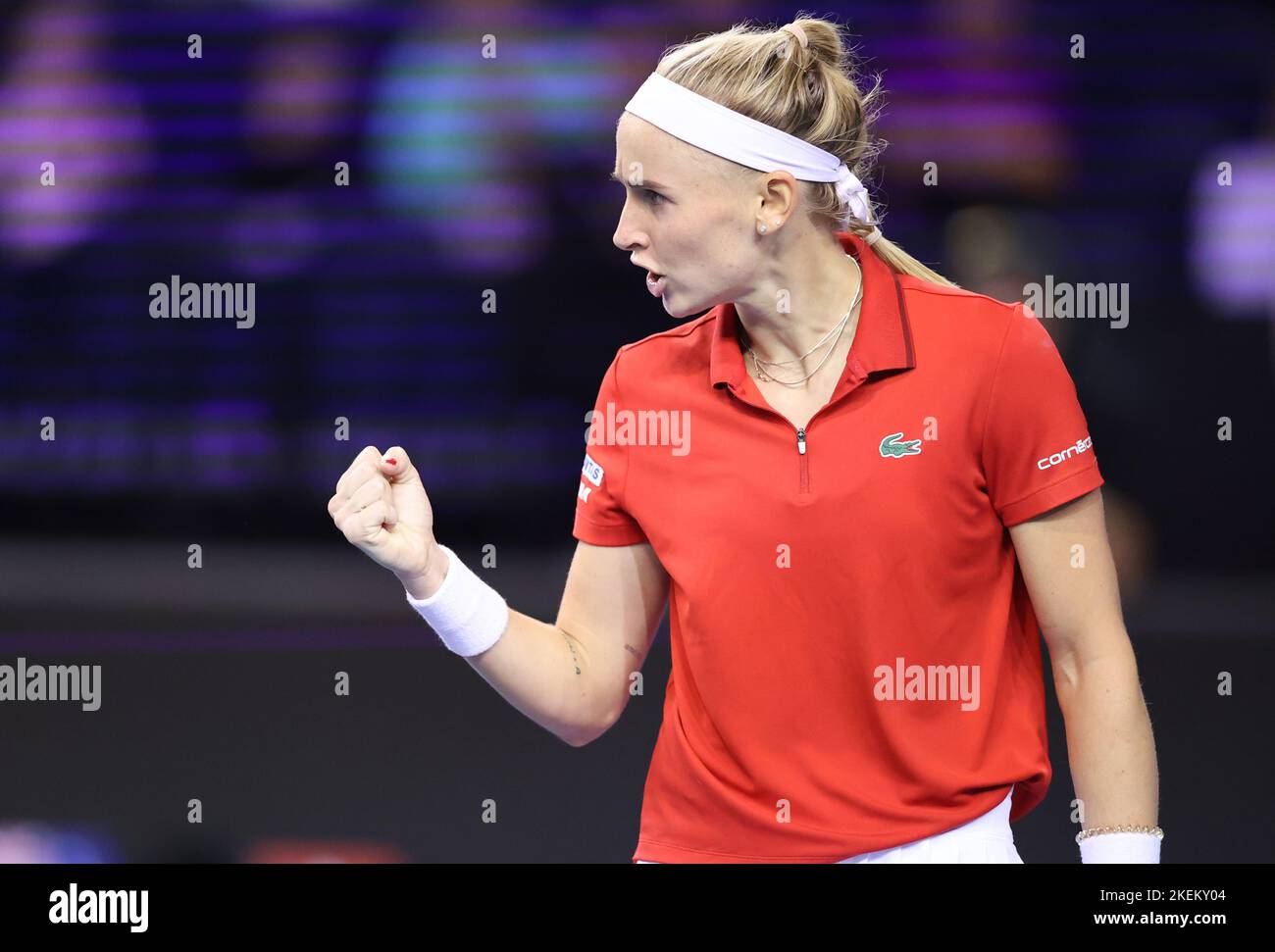 Switzerland's Jil Teichmann takes the first set during the final of the ...