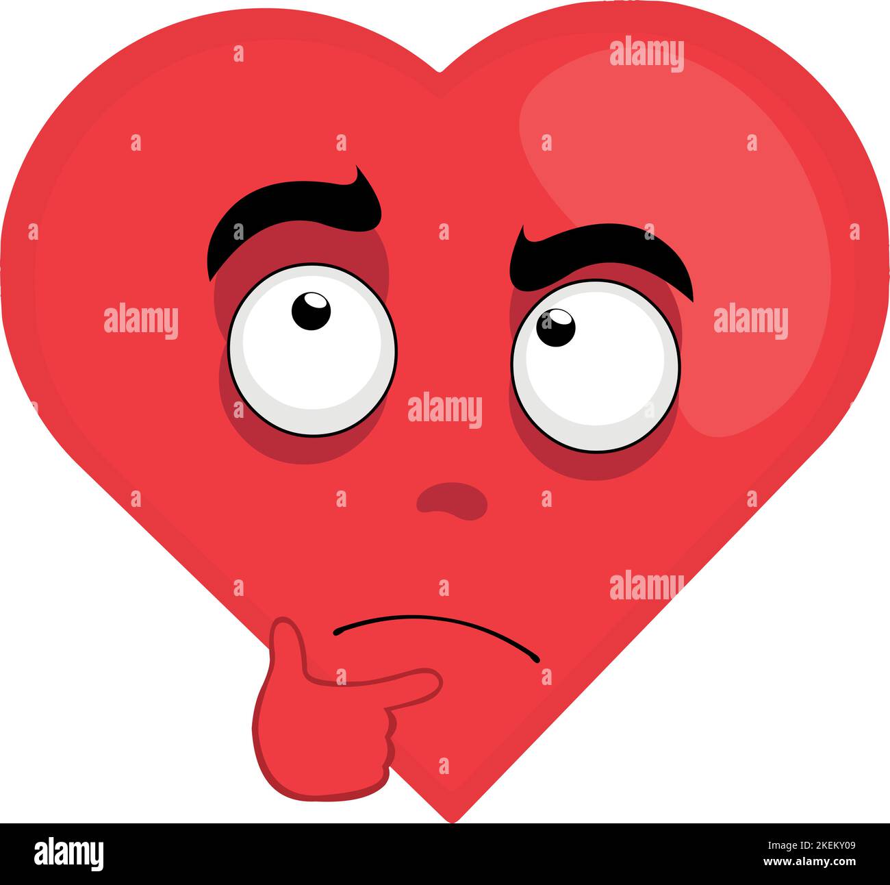 Vector character illustration of a cartoon heart with a thinking or ...