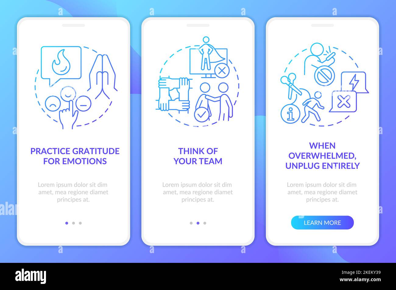 Prevent news overload blue gradient onboarding mobile app screen Stock Vector Image & Art - Alamy