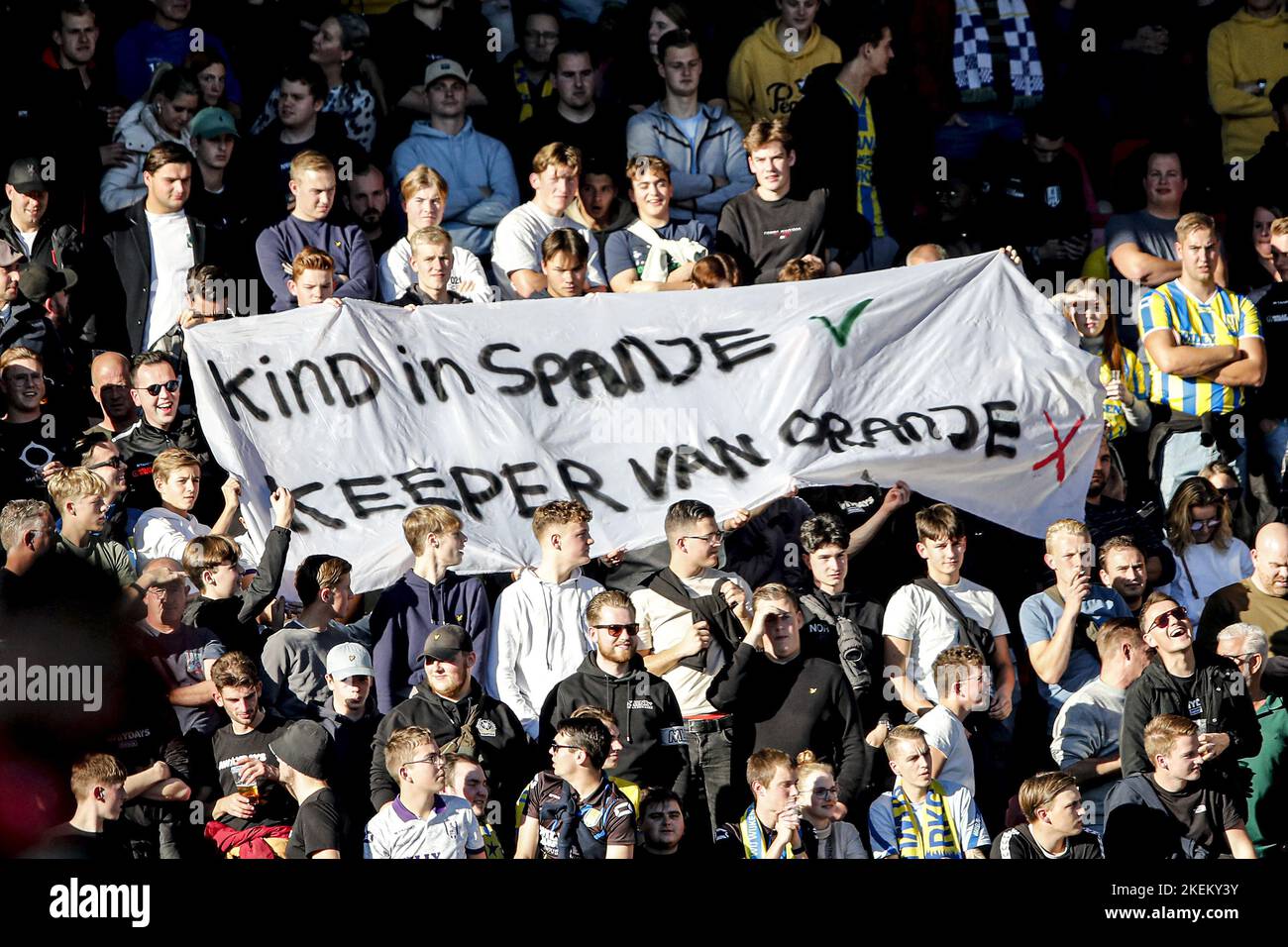 NIJMEGEN - Banner NEC Nijmegen goalkeeper Jasper Cillessen, child in ...
