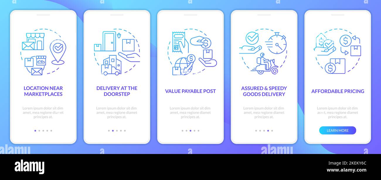 Postal service pros blue gradient onboarding mobile app screen Stock ...