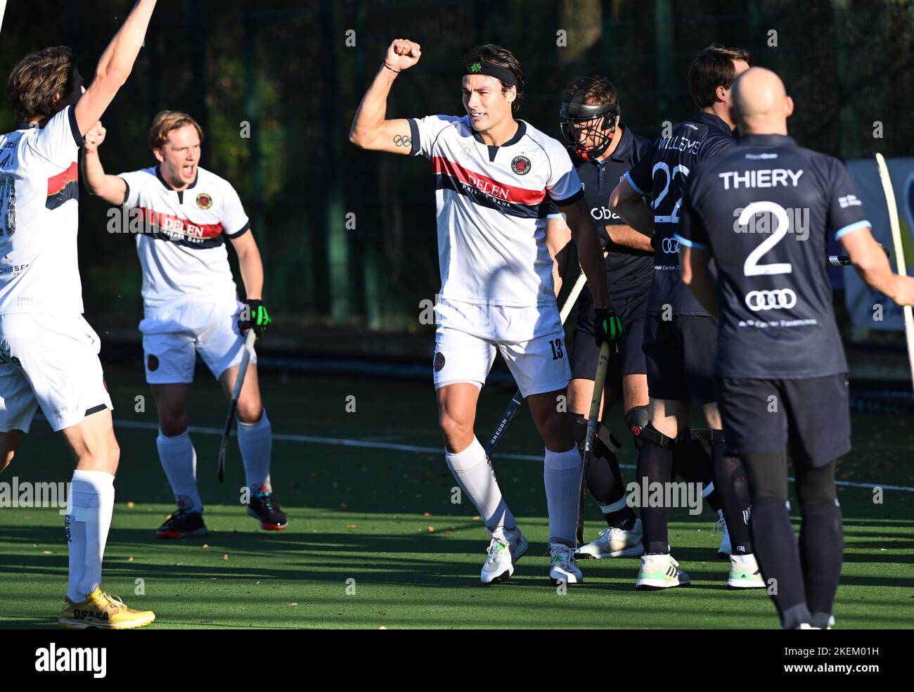 Dragons' Simon Gougnard celebrates after scoring during a hockey game ...