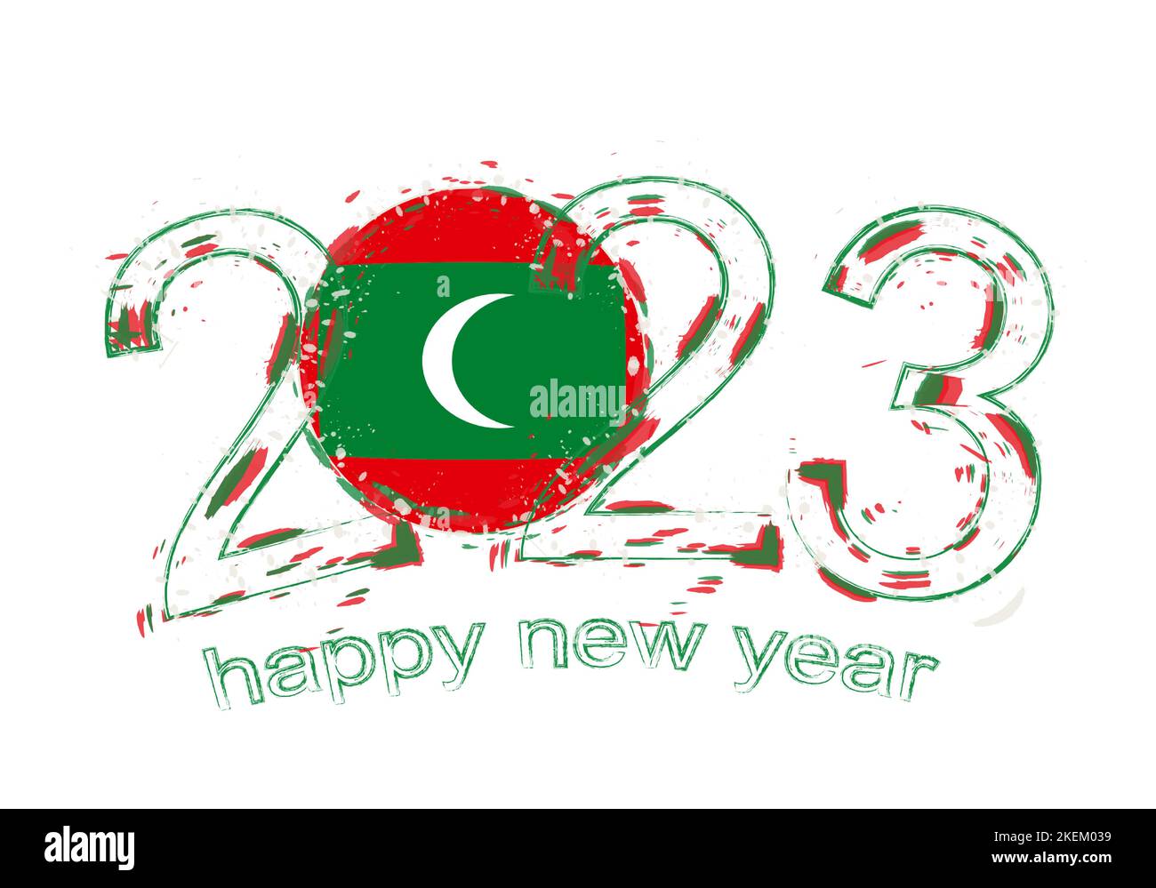2023 Year in grunge style with flag of Maldives. Holiday grunge vector ...