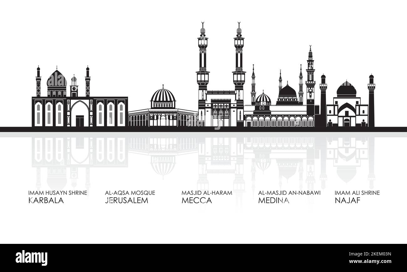 Silhouette Skyline Panorama of the Most Famous Mosques - vector ...