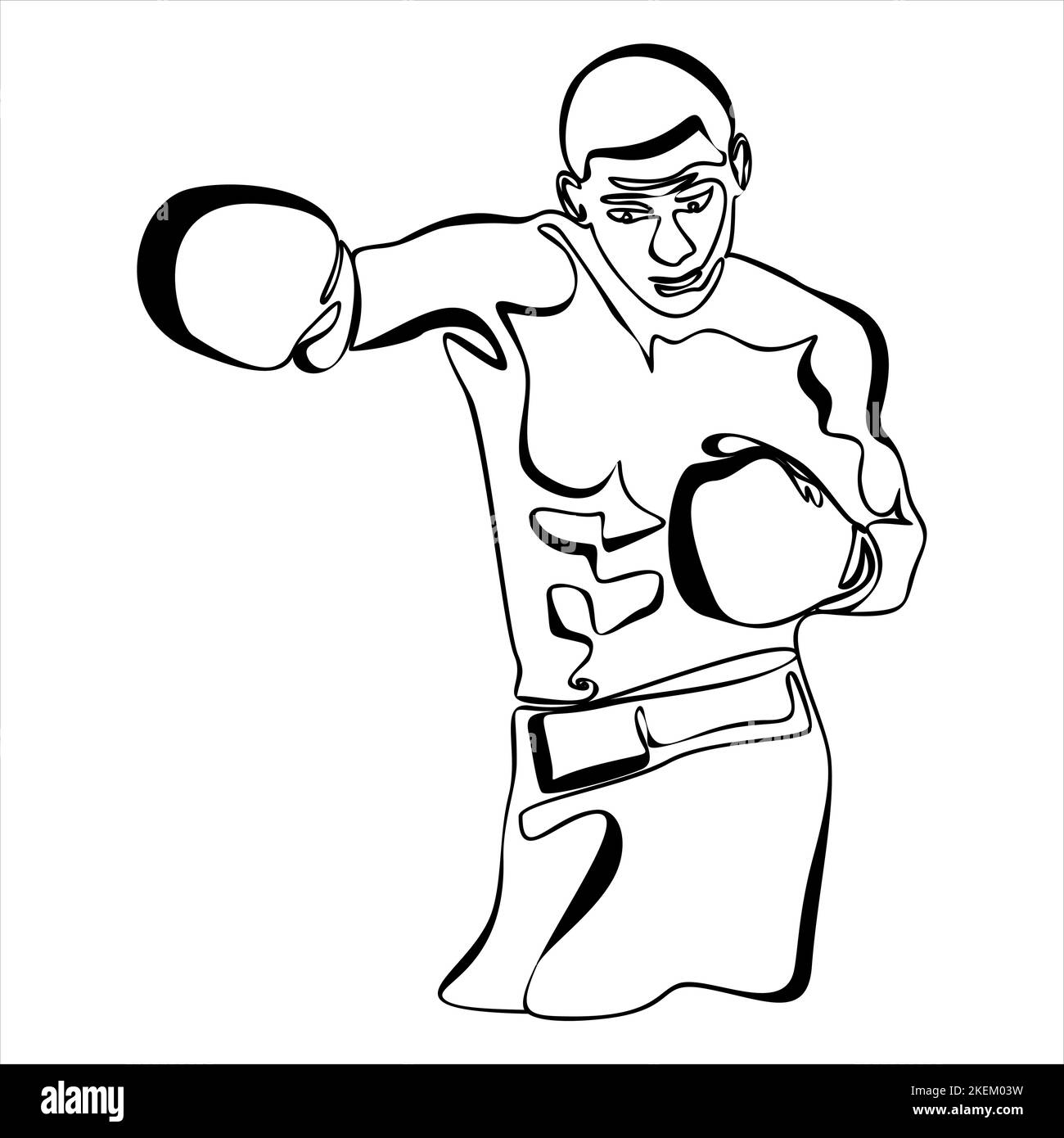 One continuous line Silhouette of a muscular boxer Stock Vector Image ...