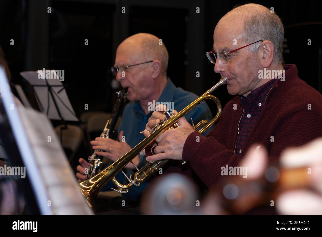 Trumpeter and clarinettist rehearsing a piece with the COMA ...