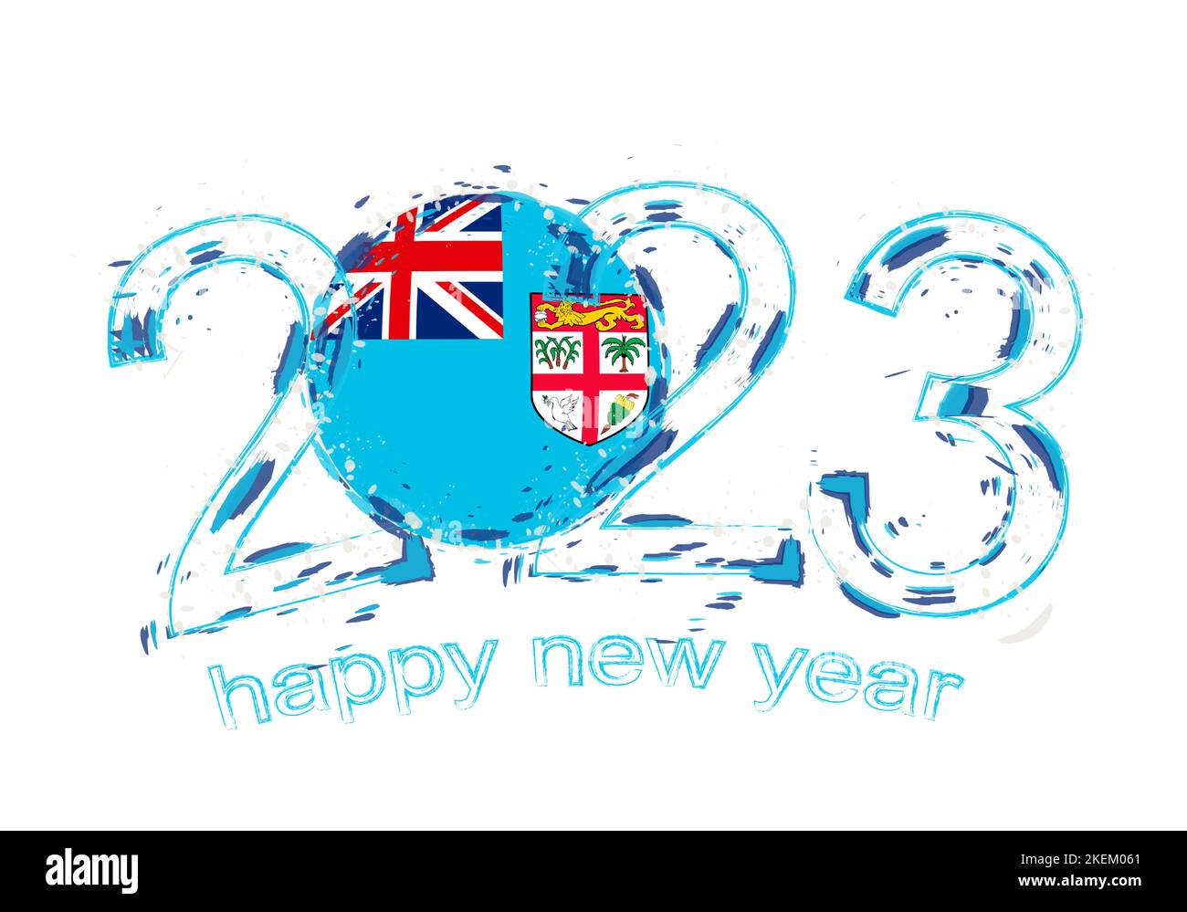 2023 Year in grunge style with flag of Fiji. Holiday grunge vector ...