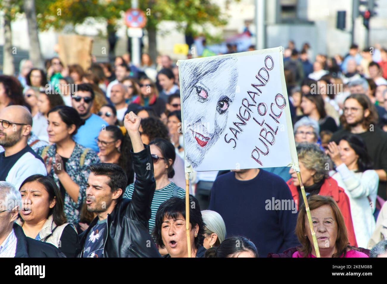 Madrid, Spain; 11132022; multiethnic protesters in favor of Spanish ...