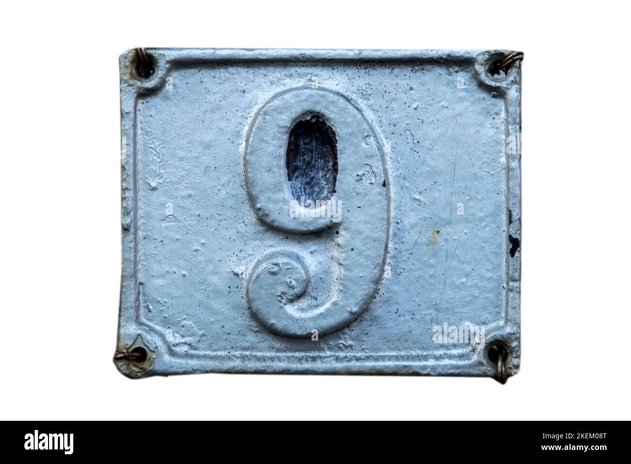 Old retro weathered cast iron plate with number 9 closeup isolated on ...