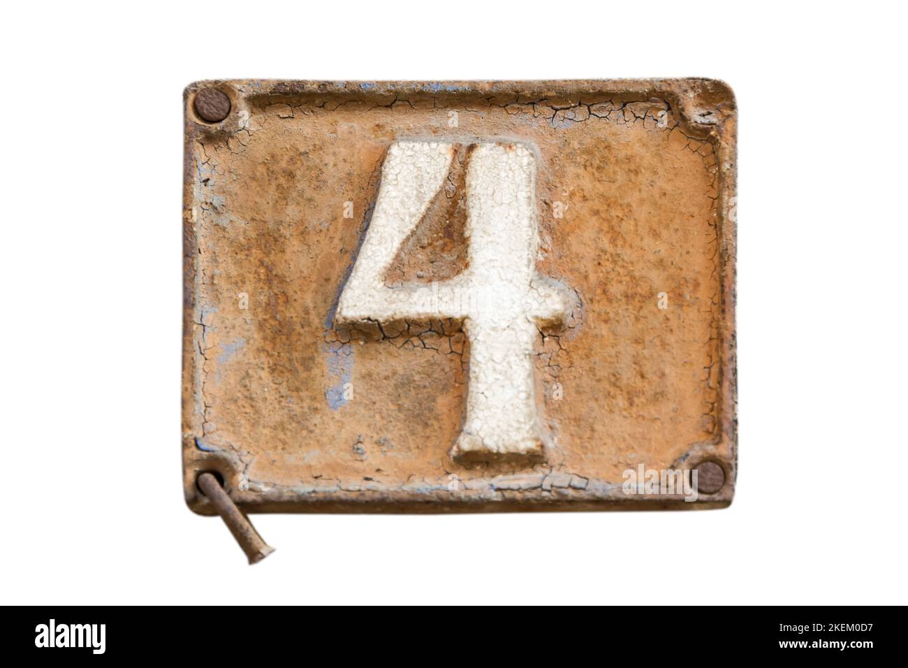 Old retro weathered cast iron plate with number 4 closeup isolated on ...