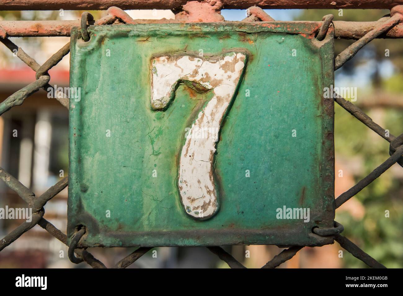 Old retro weathered cast iron plate with number 7 closeup Stock Photo ...