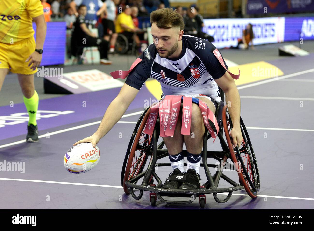 England's Joe Coyd scores a try during the Wheelchair Rugby League ...