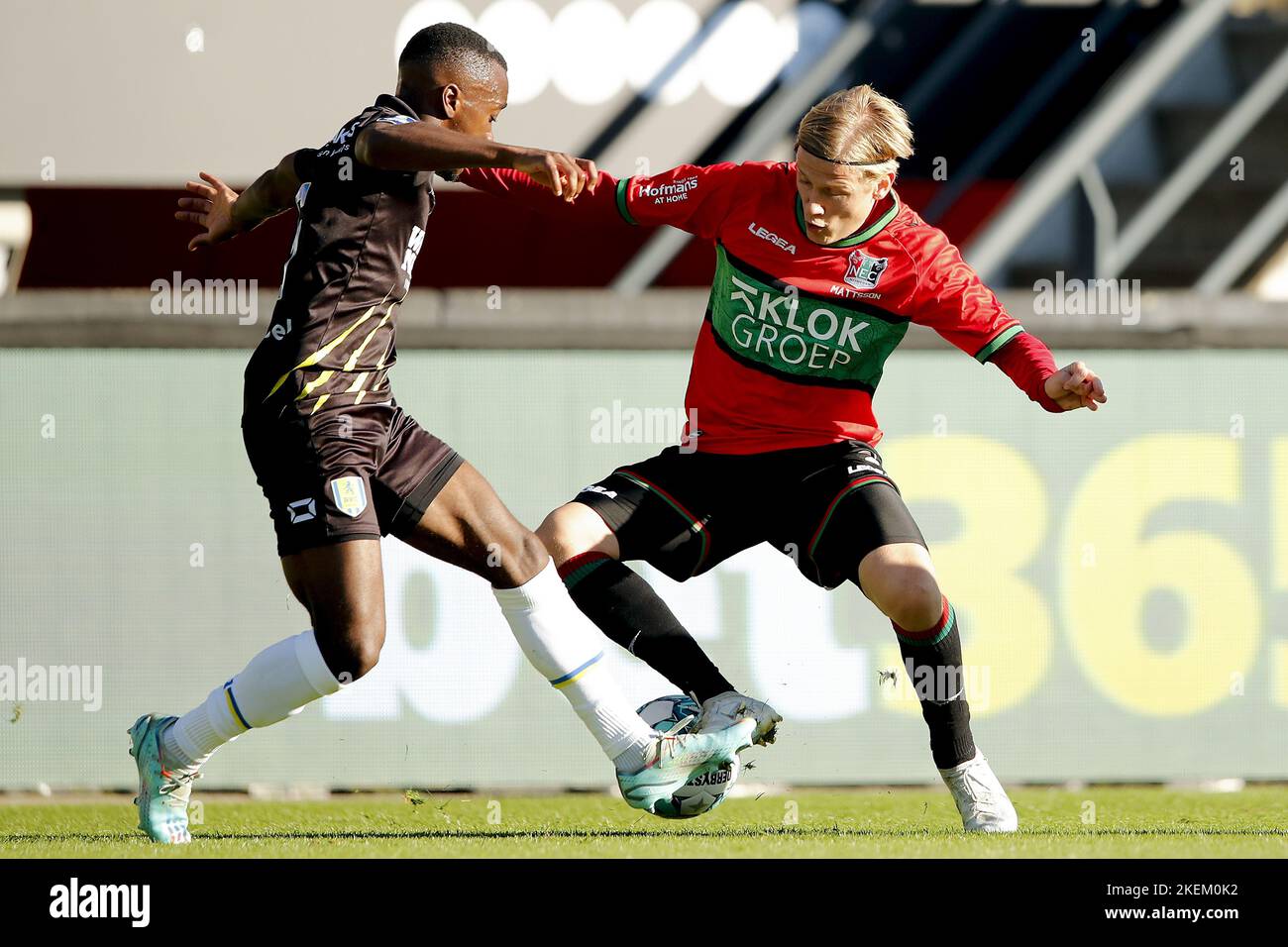 NIJMEGEN - (lr) Thierry Lutonda of RKC Waalwijk, Magnus Mattsson of NEC ...