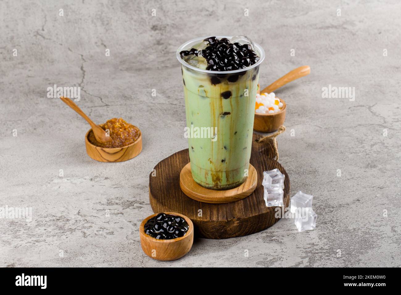 Boba or tapioca pearls is taiwan bubble milk tea in plastic cup with ...