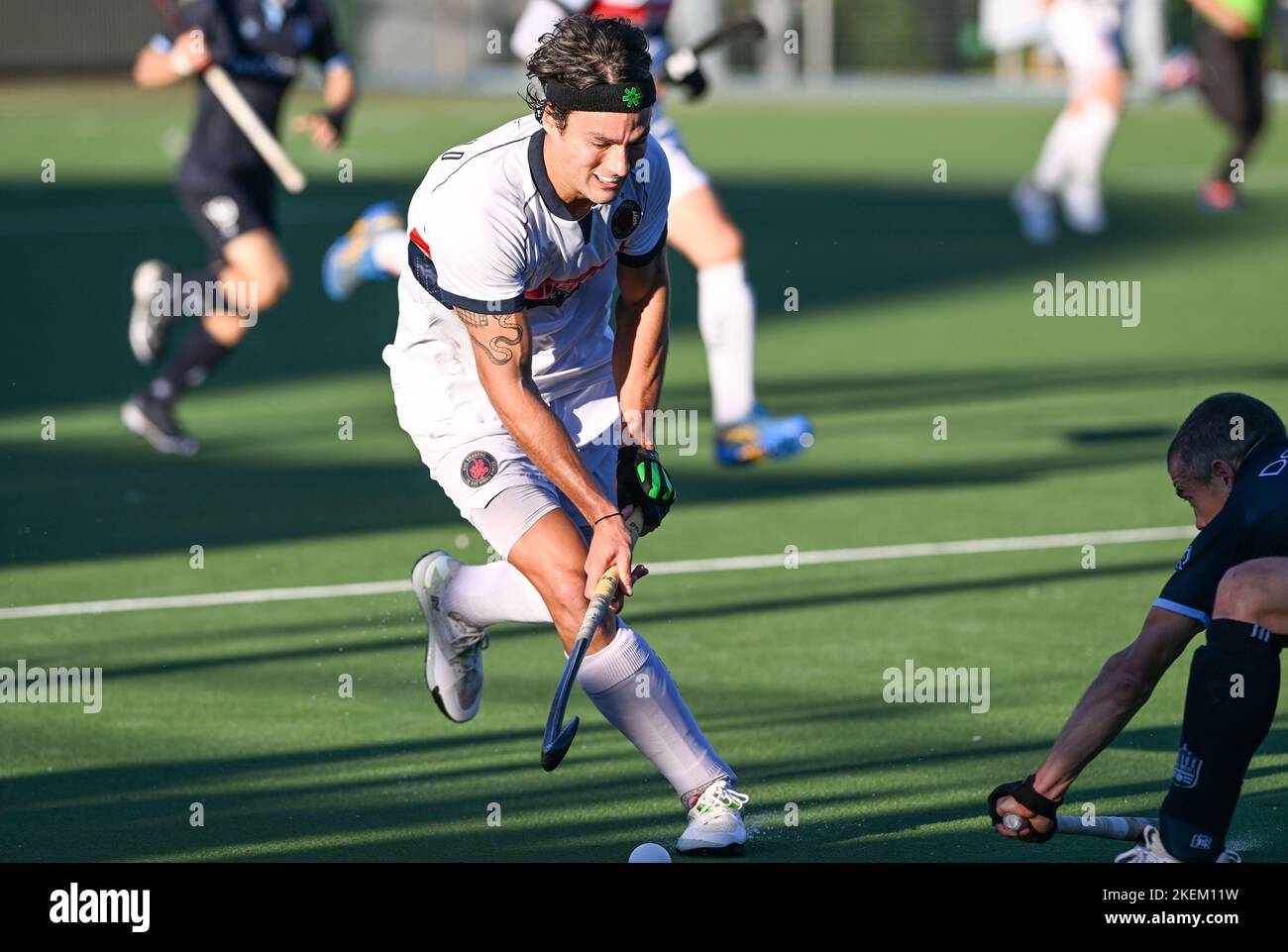 Dragons' Simon Gougnard fight for the ball during a hockey game between ...