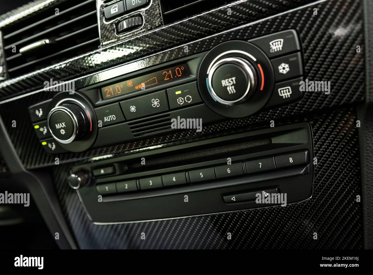 Modern sport car climate control dashboard detail Stock Photo - Alamy