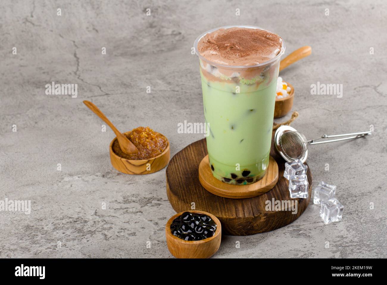 Boba or tapioca pearls is taiwan bubble milk tea in plastic cup with ...
