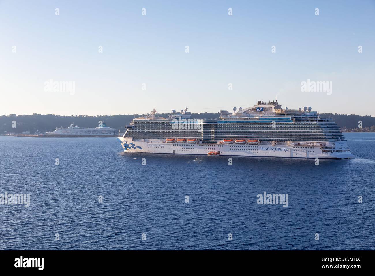 Princess Cruises Ship Arriving to a touristic town Port during sunny ...