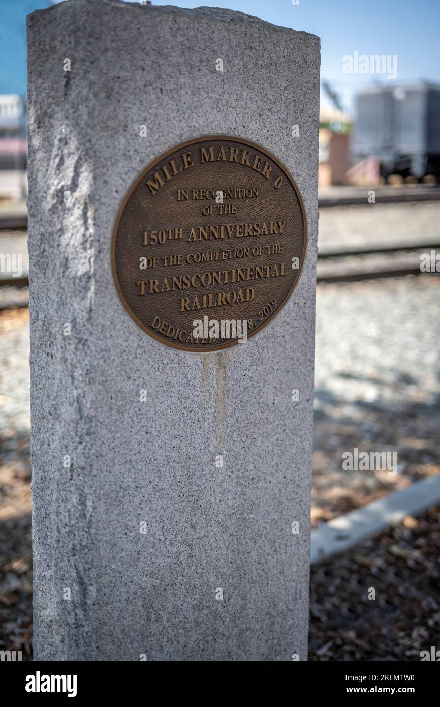 marker in Old Sacremento where the Transcontinental Railroad started in ...