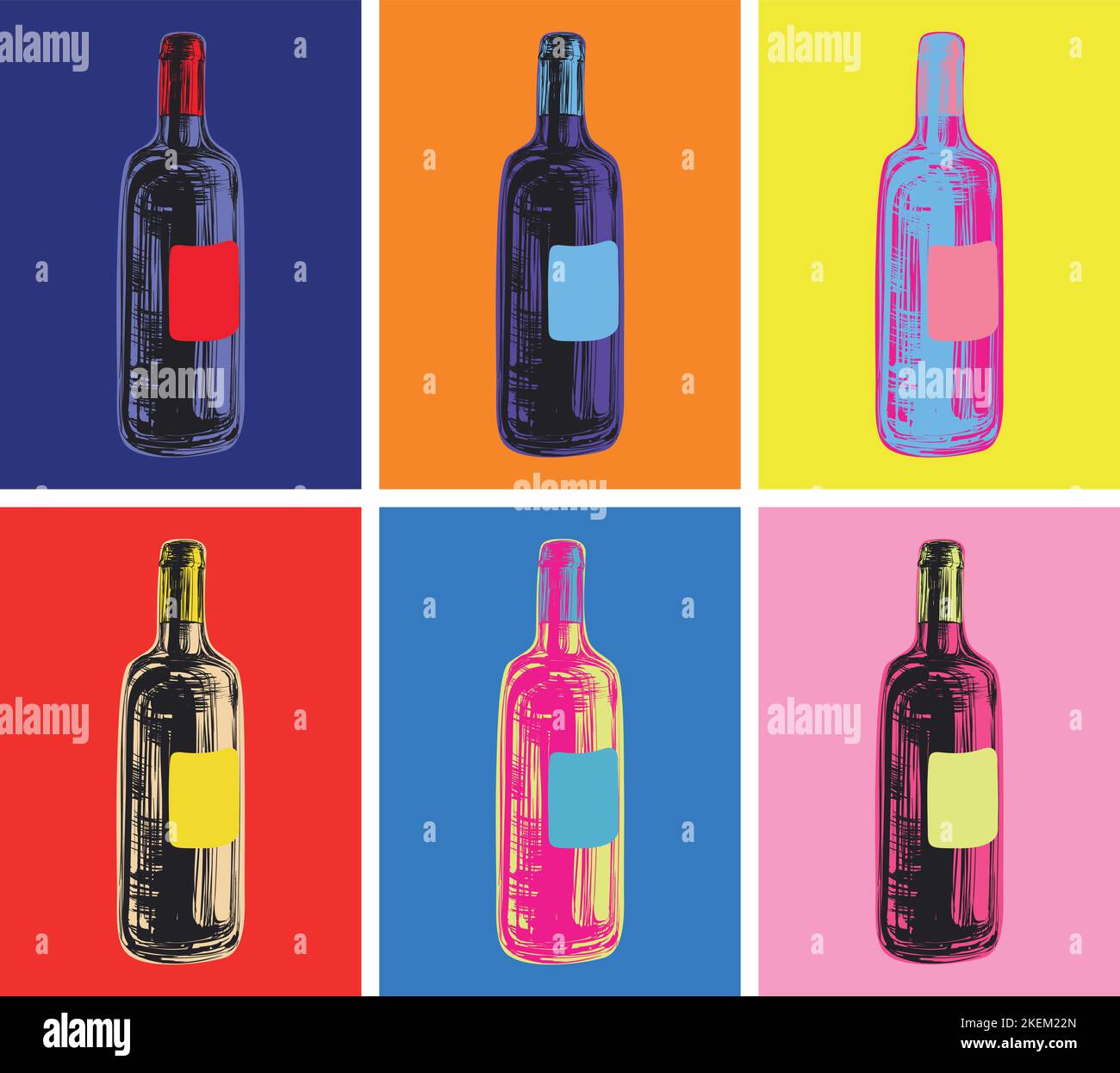 Wine Bottles Hand Drawing Vector Illustration Alcoholic Drink. Pop Art ...