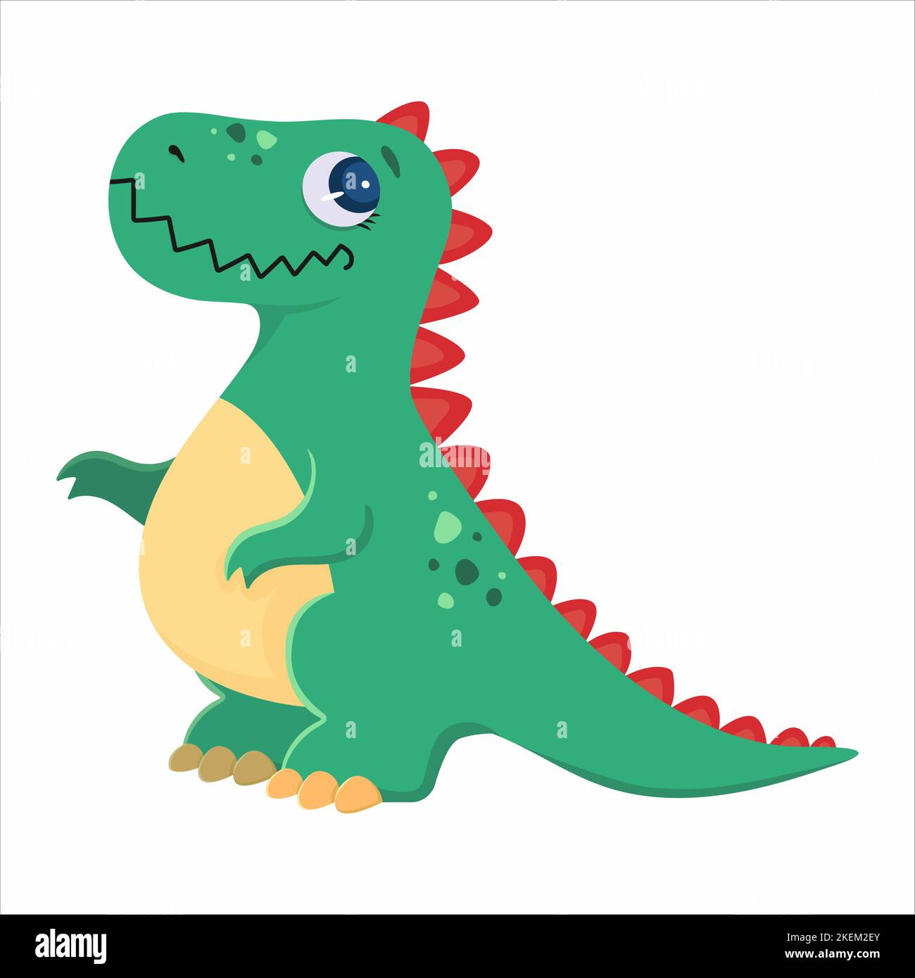 Cute cartoon dinosaur. Green smiling tyrannosaurus. Childrens print ...