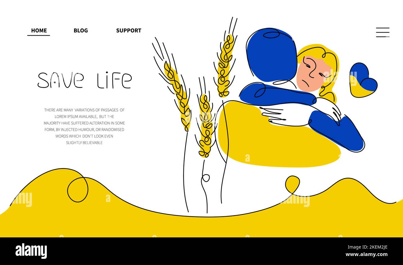 Vector with Ukrainian people couple hugs, wheat and lettering - SAVE ...