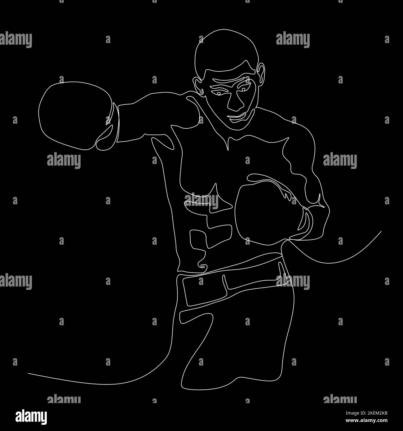 One continuous line Silhouette of a muscular boxer Stock Vector Image ...