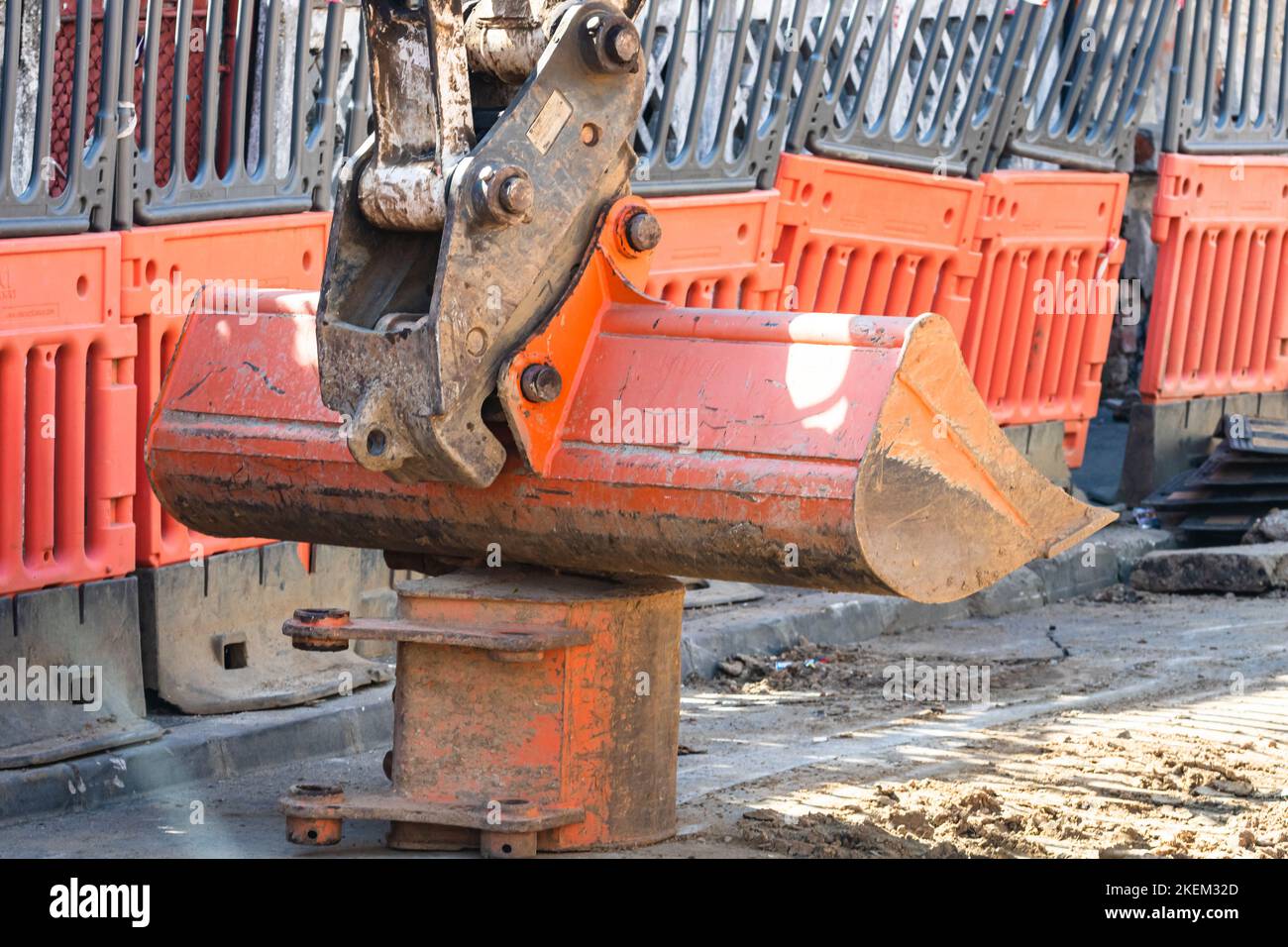 Detail of industrial excavator working on construction site Stock Photo ...
