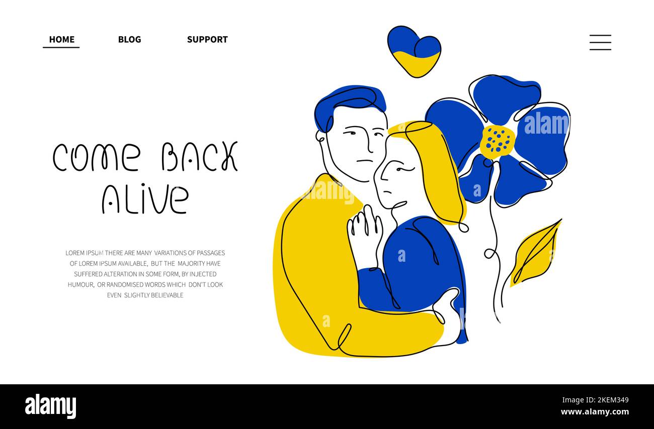Vector with Ukrainian people couple hugs, cornflower, and lettering ...