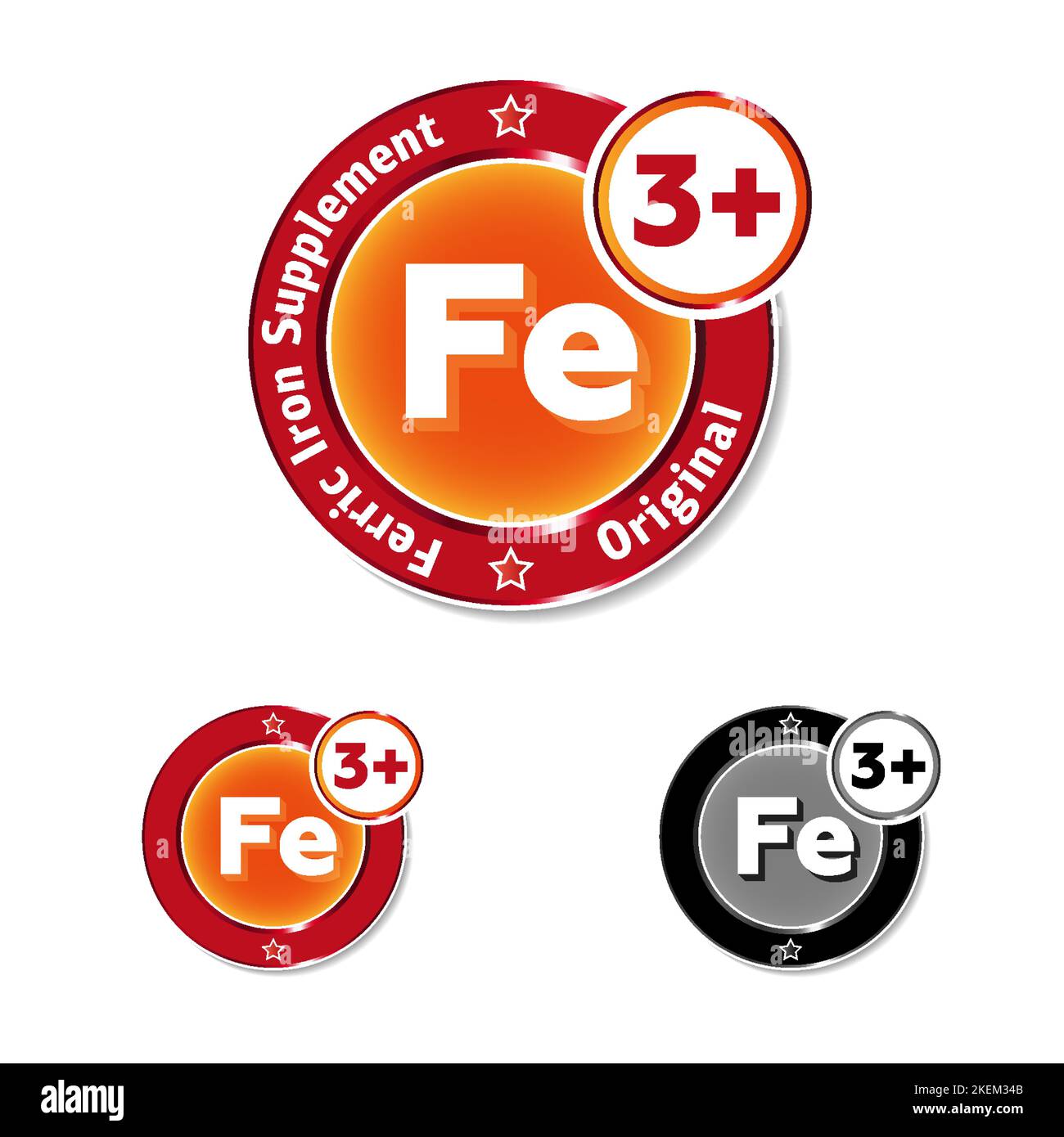 Ferric iron supplement, round badge or label, modern looking metallic ...